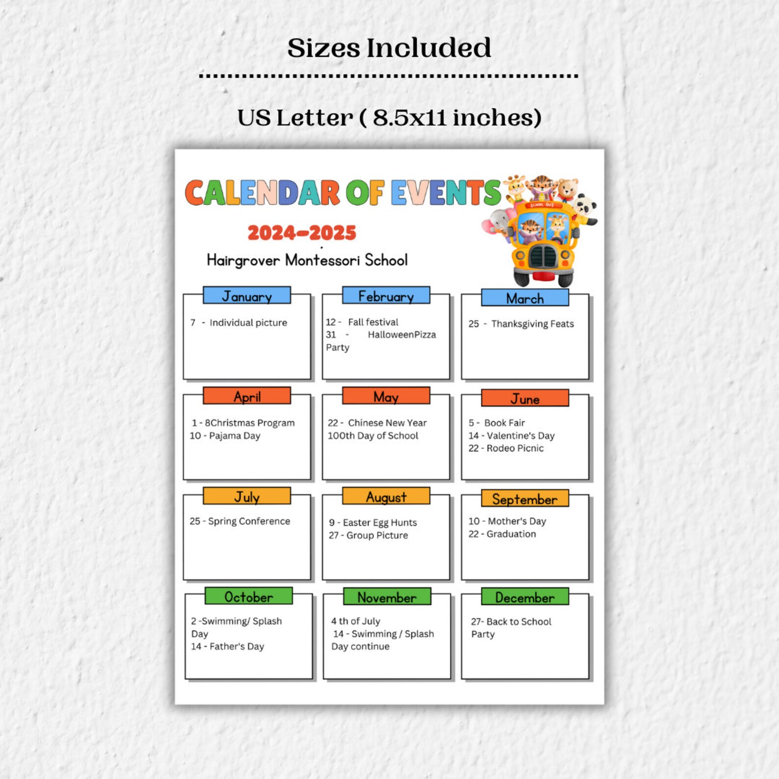 Editable Monthly Events Template, Parents Newsletter Calendar Events ...