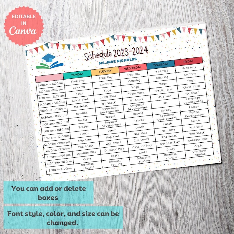 Editable School Schedule, Weekly Planner Printable, Daily Schedule ...
