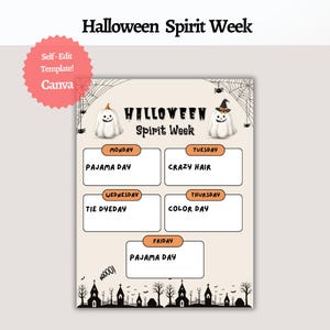Halloween School Spirit Week Itinerary, Editable Template (digital ...