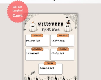 Halloween School Spirit Week Itinerary Schedule, Daily Weekly Calendar ...