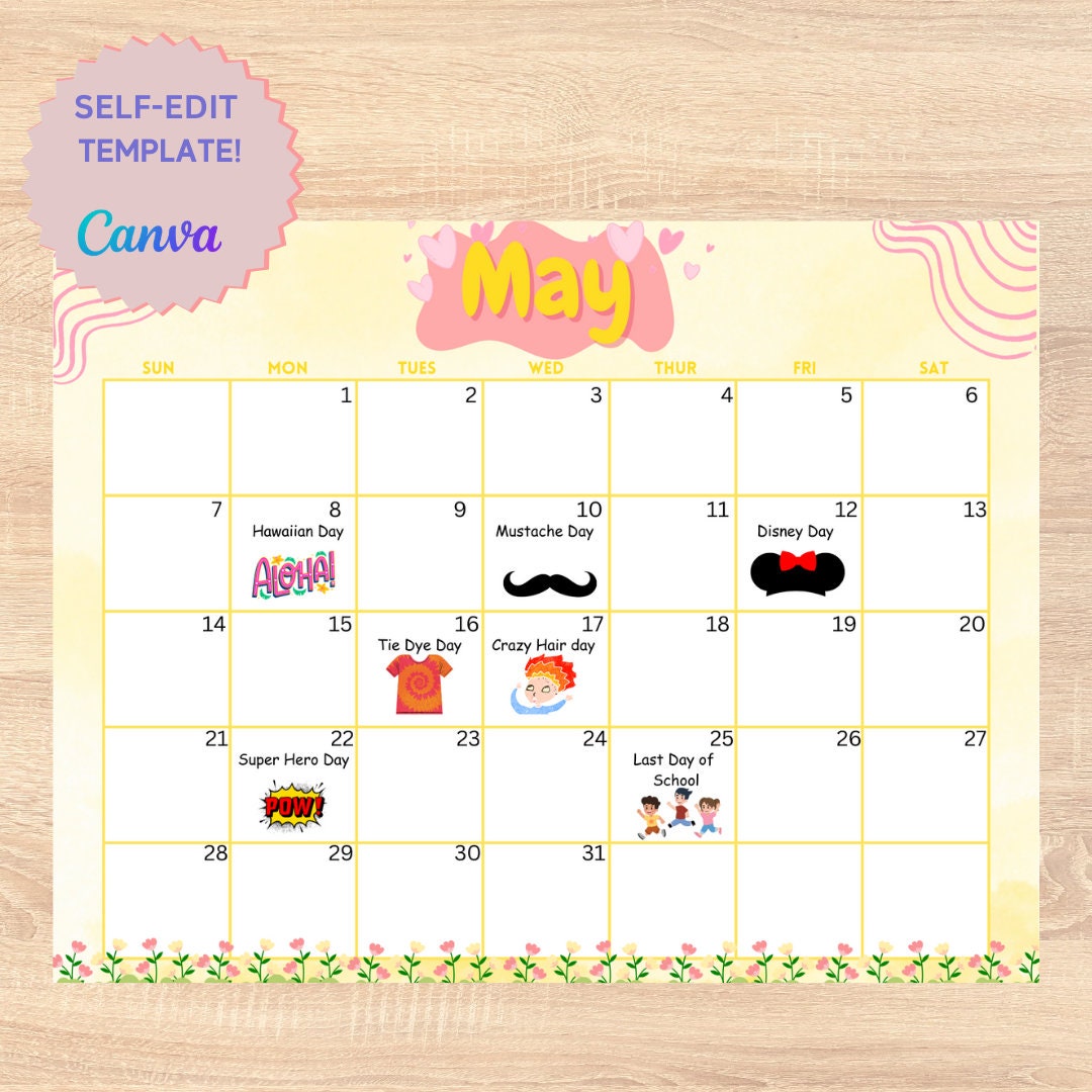 EDITABLE School Calendar, Printable Monthly, Classroom Calendar ...