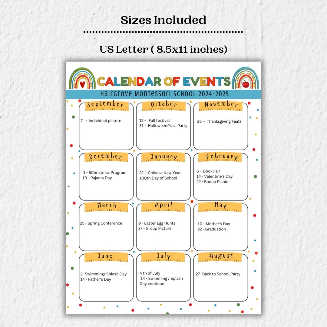 Editable Monthly Events Template, Parents Newsletter Calendar Events ...
