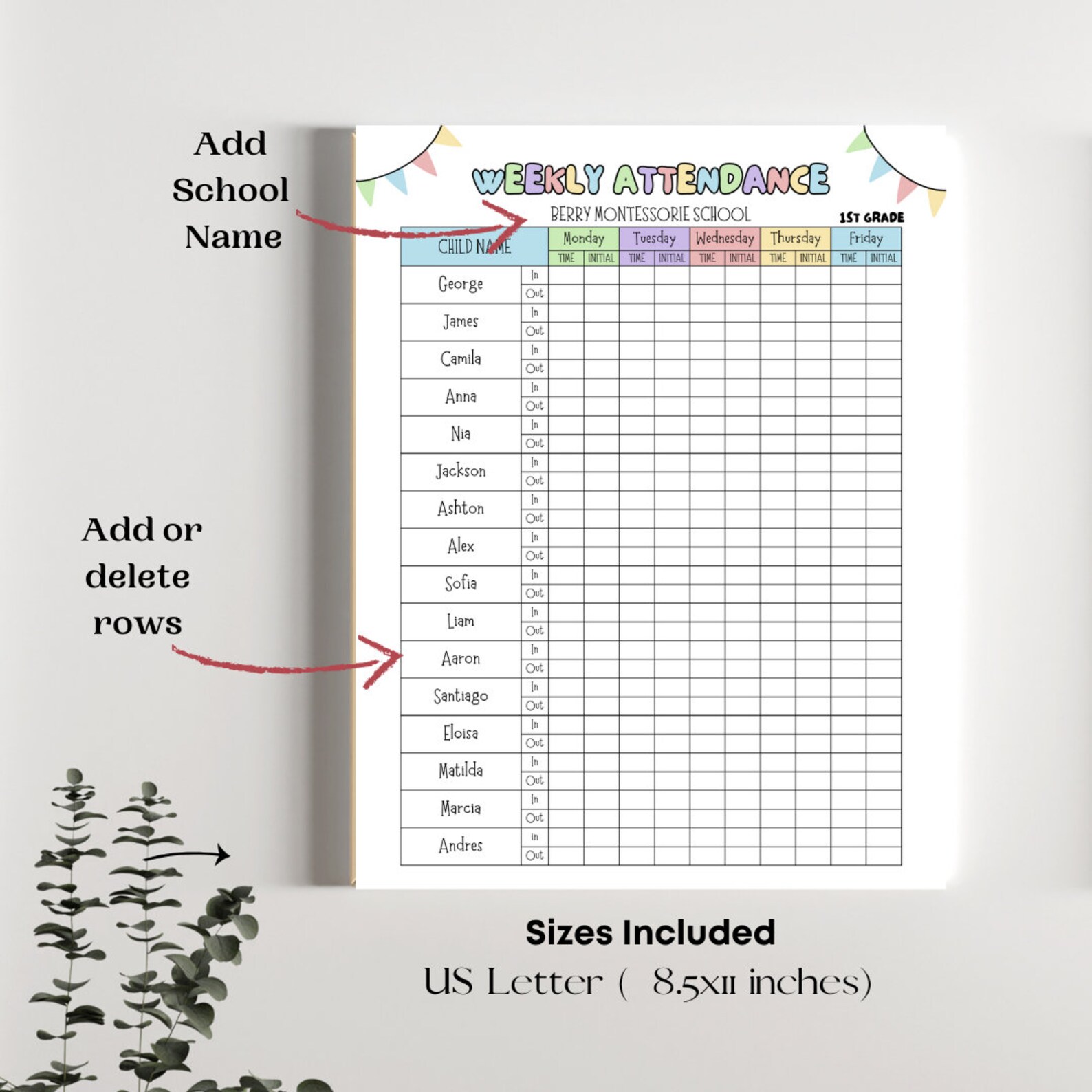 Weekly Attendance Editable With Canva, Attendance Sheet for Preschool ...