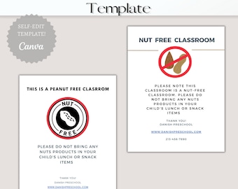 Customizeable Allergy Sign, PRINTABLE INSTANT DOWNLOAD, Classroom ...