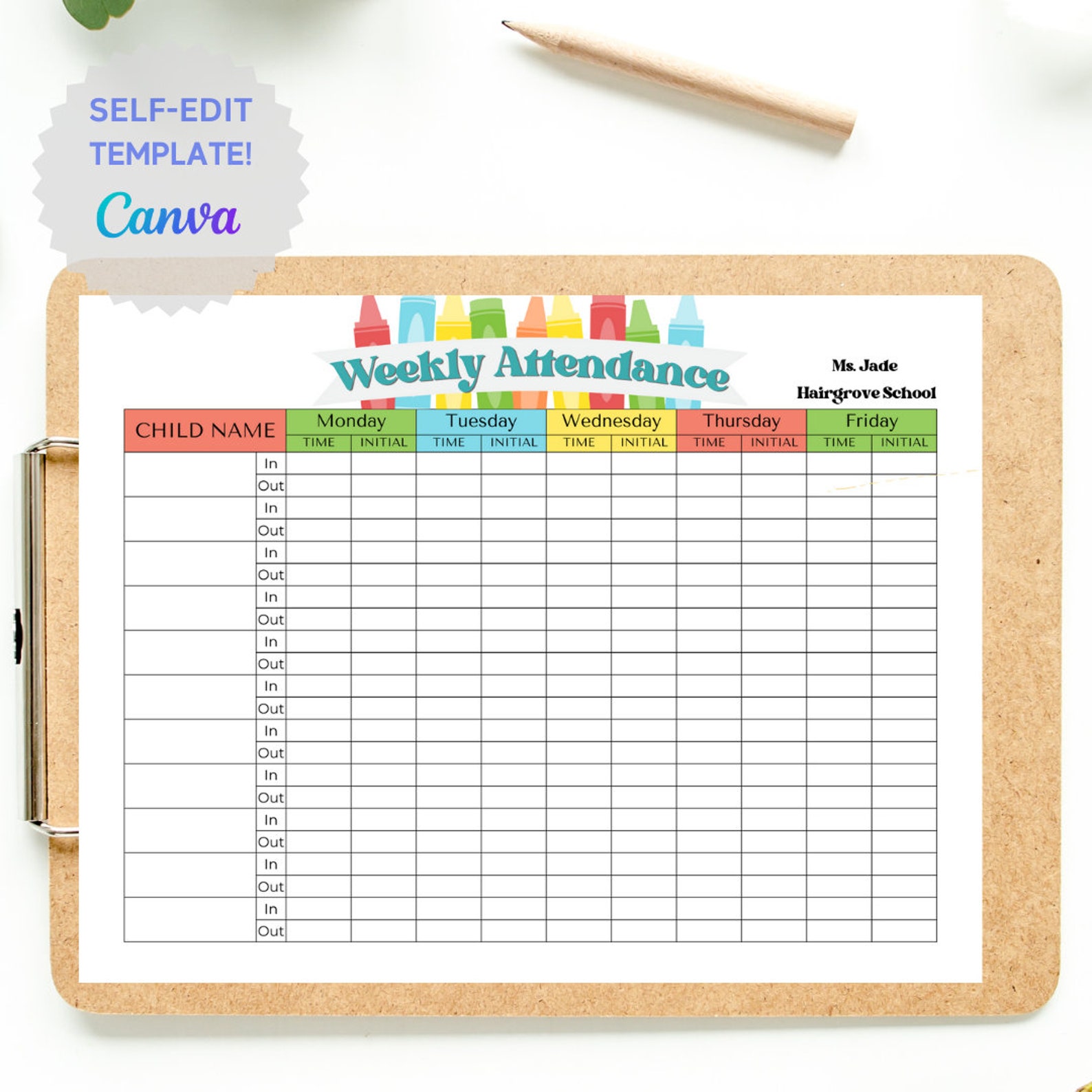 Weekly Attendance Sheet, Editable Canva Template (8.5x11) - Etsy