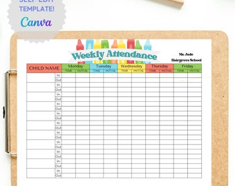 Weekly Attendance Editable With Canva, Attendance Sheet for Preschool ...