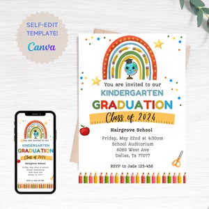 Graduation Invitation Editable Template, Pre-k Kindergarten, Preschool ...
