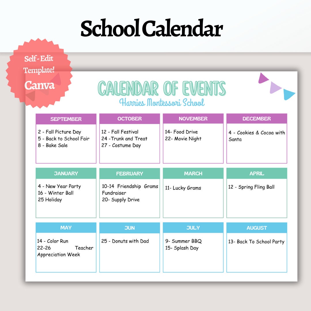 Editable Monthly Events Template, Parents Newsletter Calendar Events - Etsy