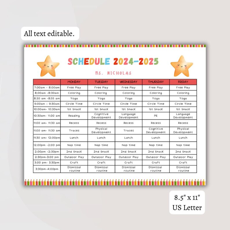 Editable School Schedule, Weekly Planner Printable, Daily Schedule ...