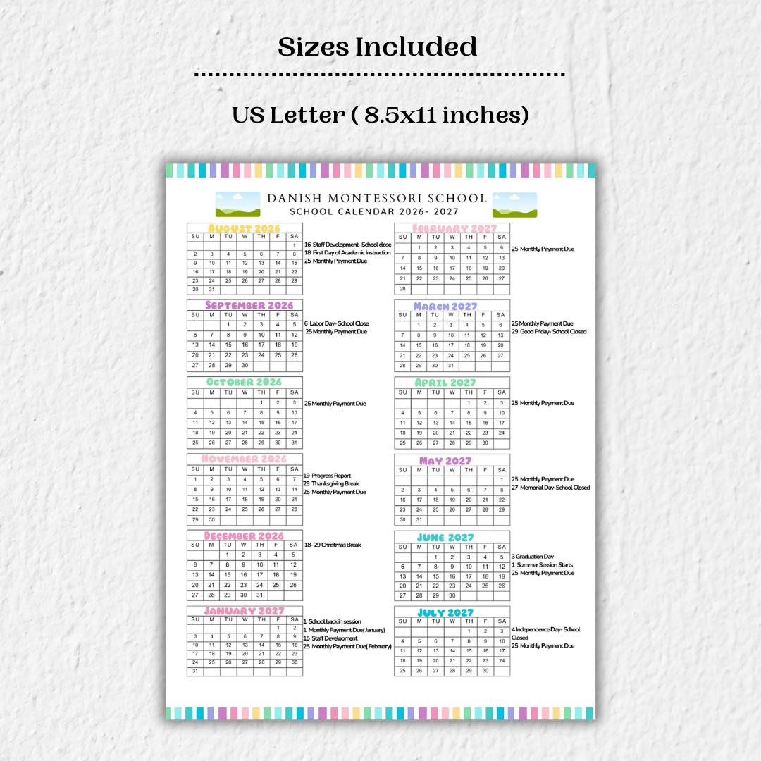 Danish Montessori School Calendar 2026-2027 - Self-edit Template Canva ...