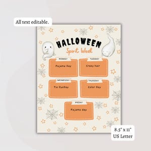 Halloween School Spirit Week Itinerary Schedule, Daily Weekly Calendar ...