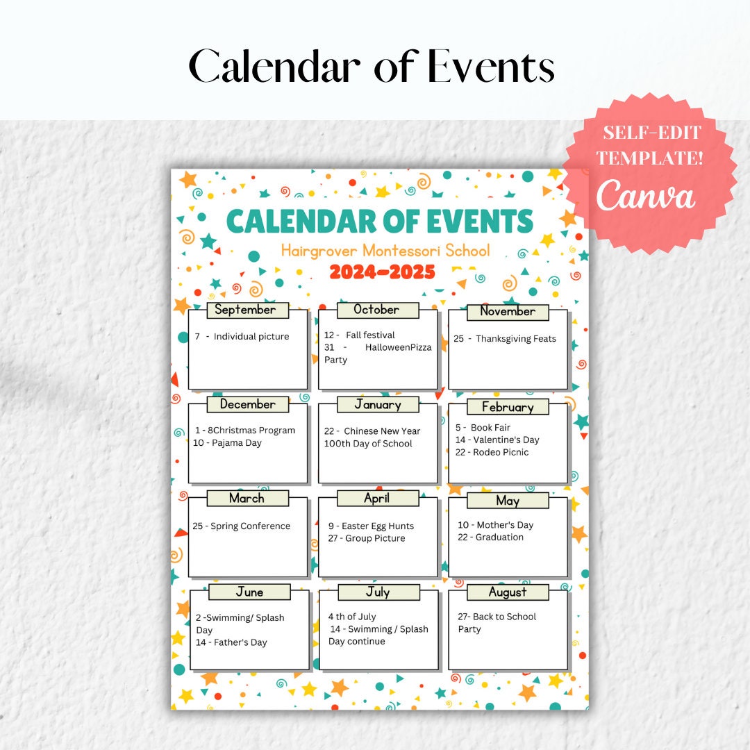 Editable Monthly Events Template, Parents Newsletter Calendar Events ...
