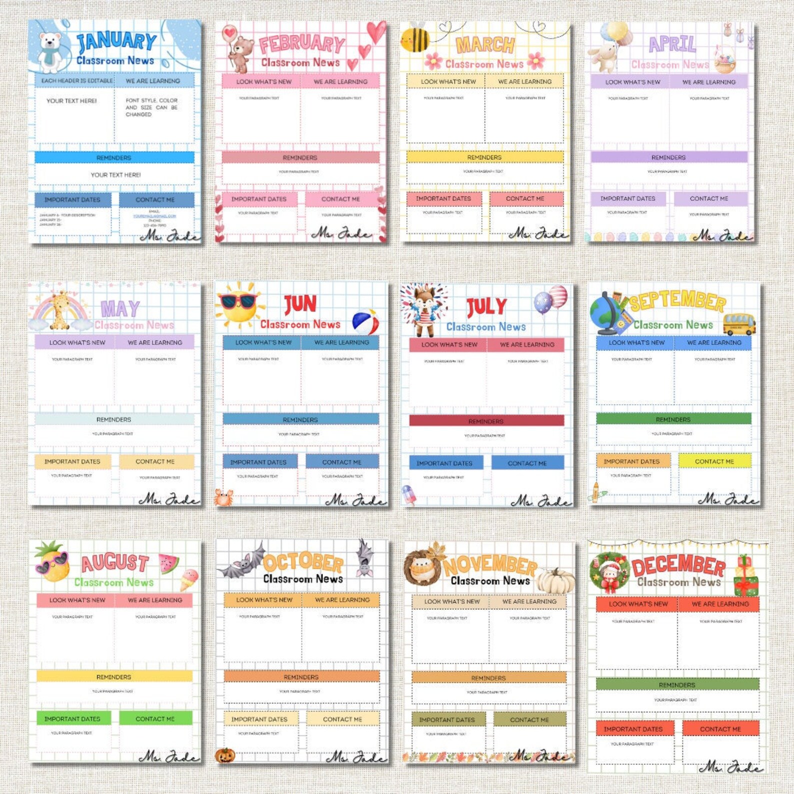 Classroom Newsletter Templates, 12 Designs Included, Word Format, Canva ...