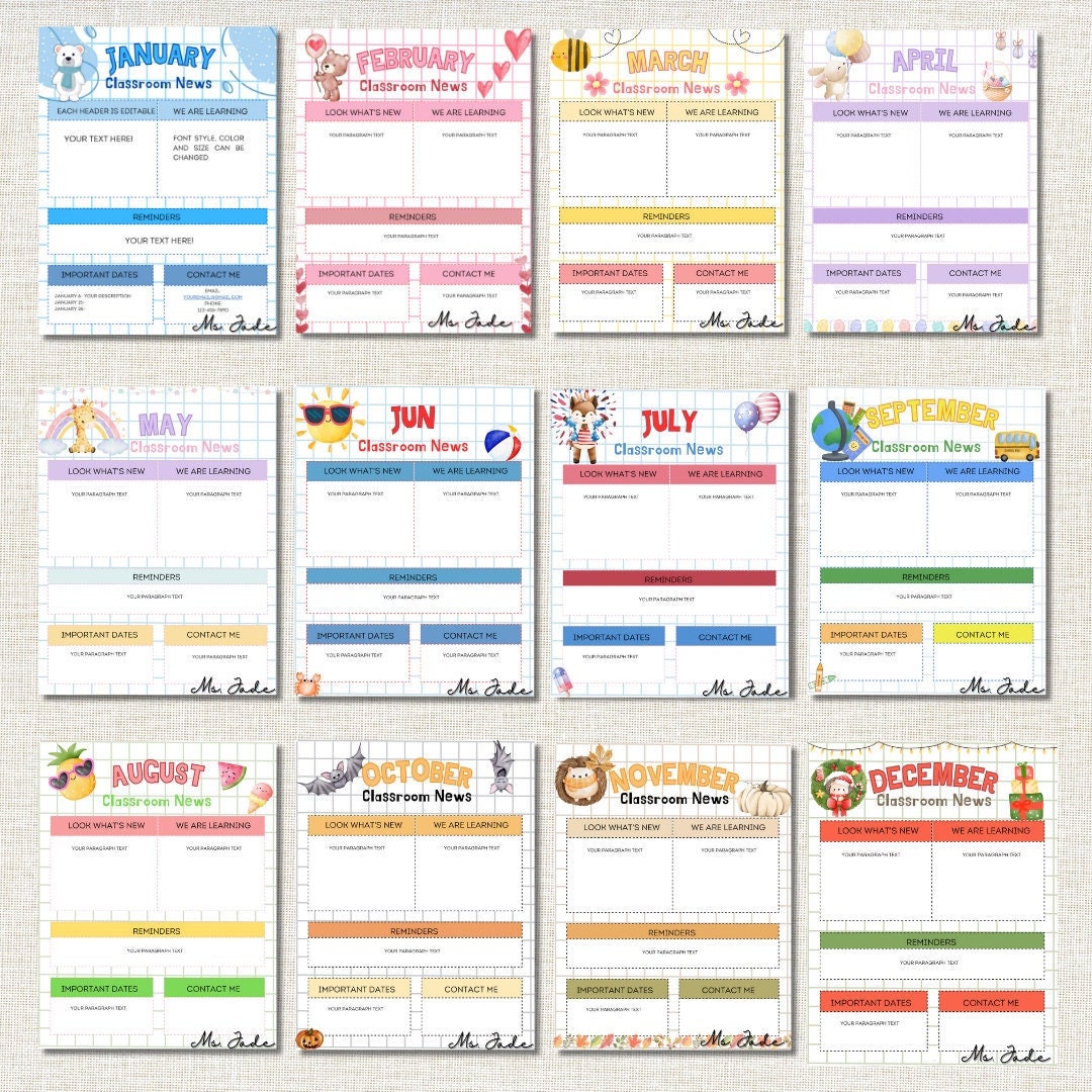 Classroom Newsletter Templates, 12 Designs Included, Word Format, Canva ...