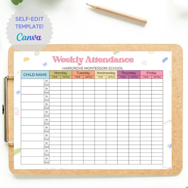 Weekly Attendance for Daycare - Etsy