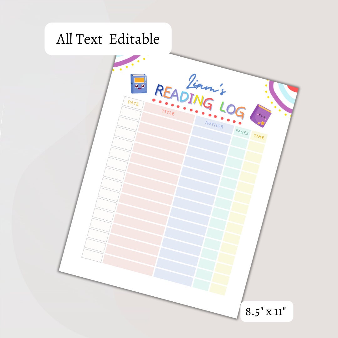 Kids Reading Log Printable | Book Tracker, Reading Challenge (digital ...