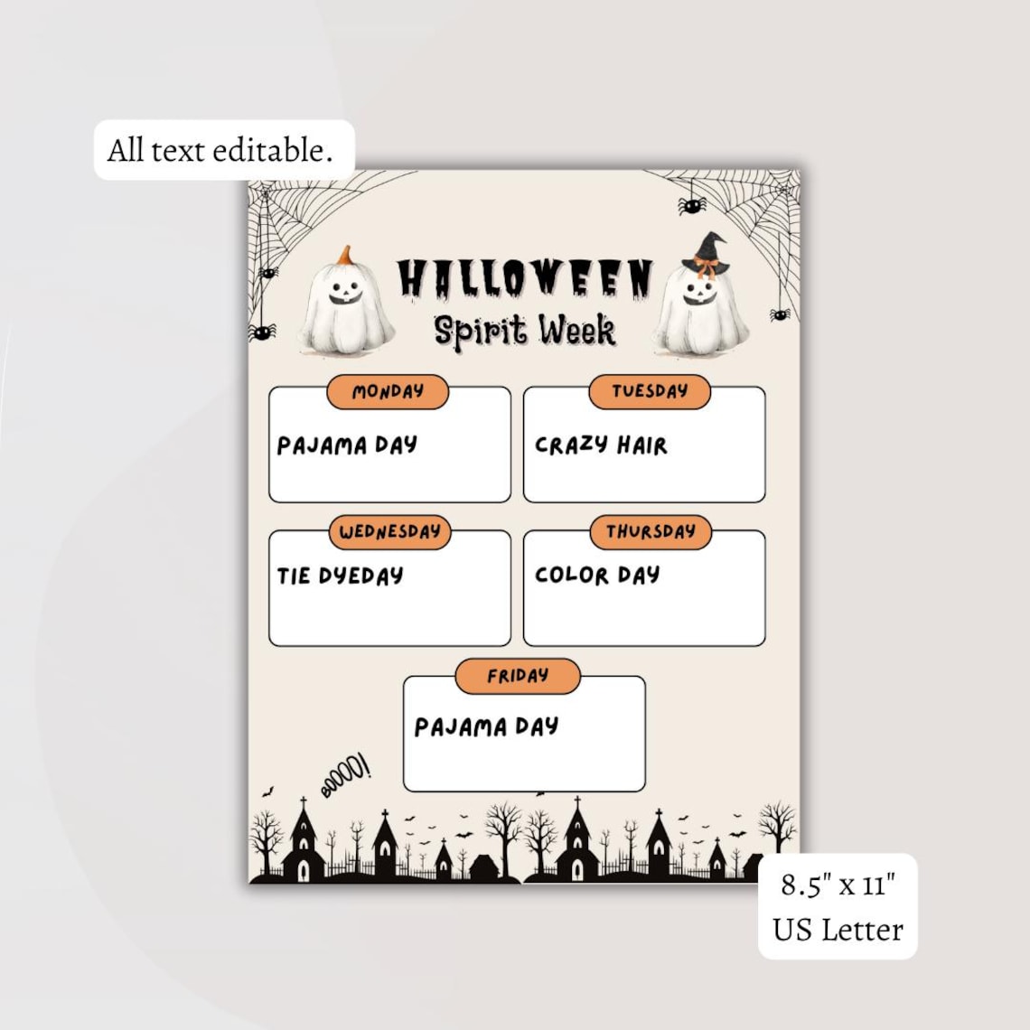 Halloween School Spirit Week Itinerary Schedule, Daily Weekly Calendar ...