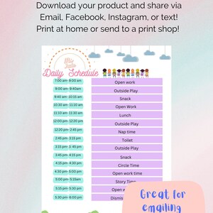 Daily Schedule, Montessori School /daycare, Fully Customizable With ...