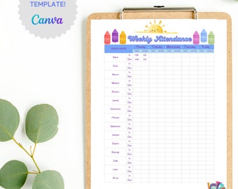 Weekly Attendance Editable With Canva, Attendance Sheet for Preschool ...