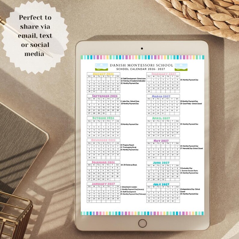 Danish Montessori School Calendar 2026-2027 - Self-edit Template Canva ...
