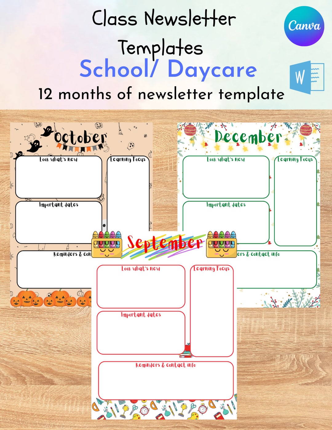 Classroom Newsletter Templates, 12 Designs Included, Word Format, Canva ...