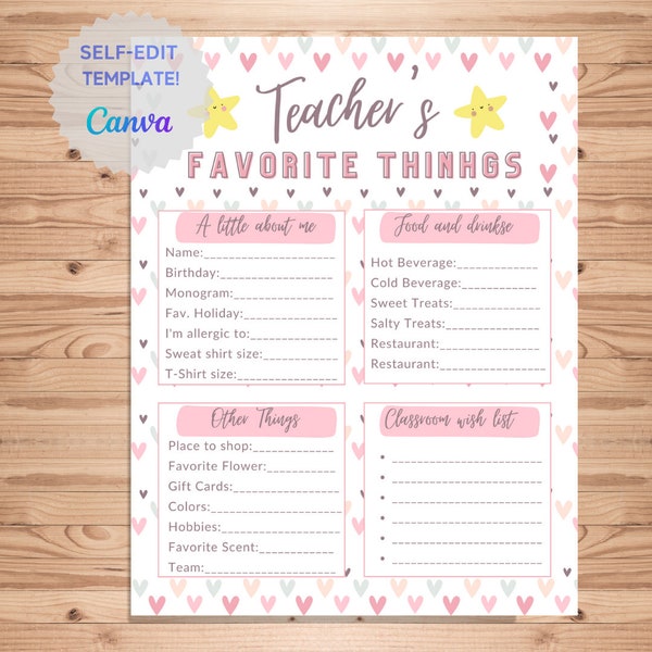 Teacher Favorite Questionnaire - Etsy