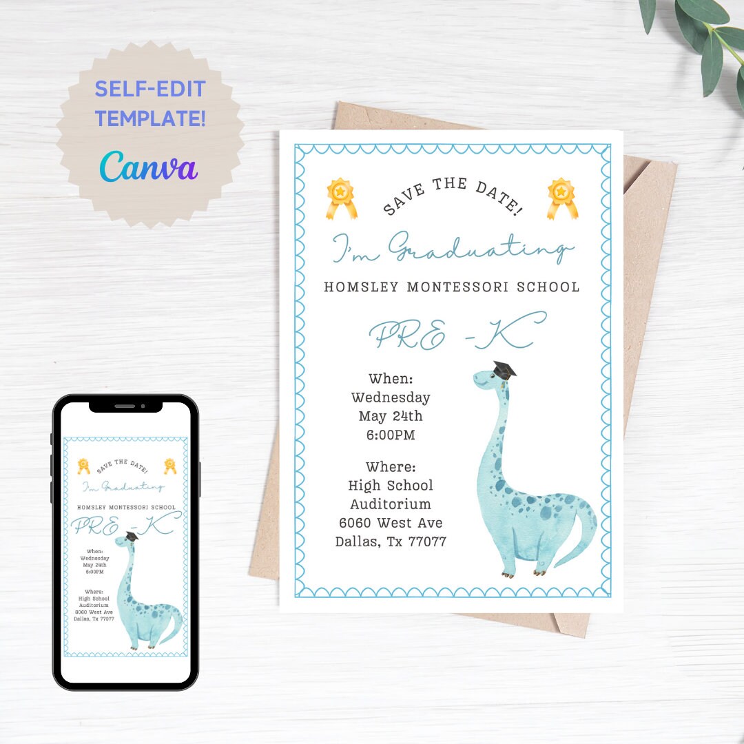 Graduation Invitation Editable Template, Pre-k Kindergarten, Preschool ...