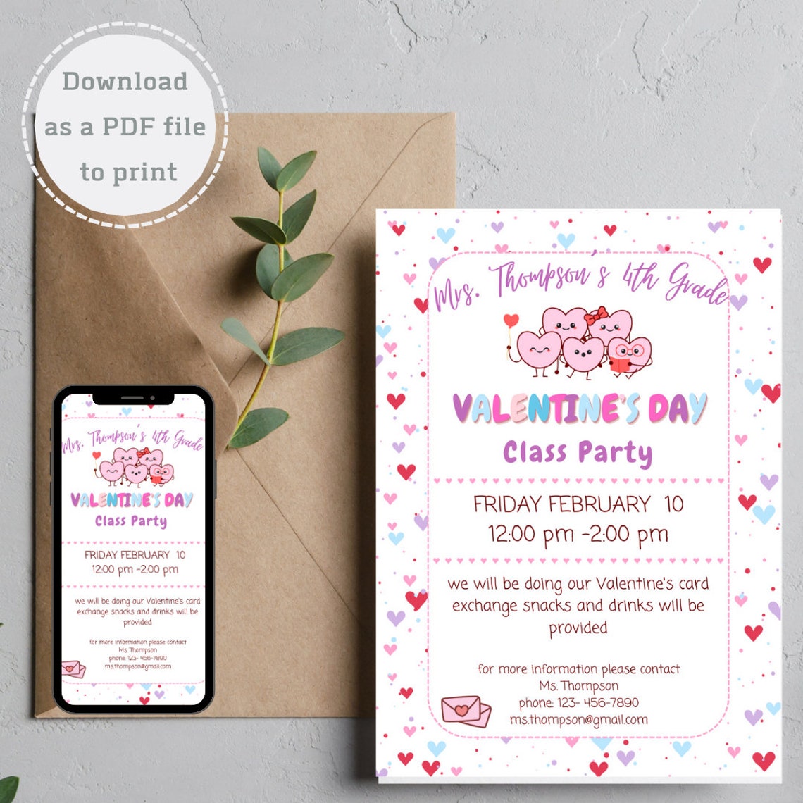 Editable Valentine's Day Class Party Flyer | Printable Template (5x7 ...