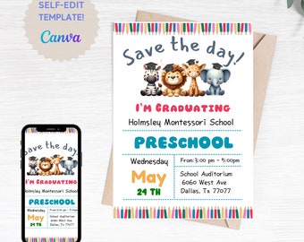 Graduation Invitation Editable Template, Pre-k Kindergarten, Preschool ...