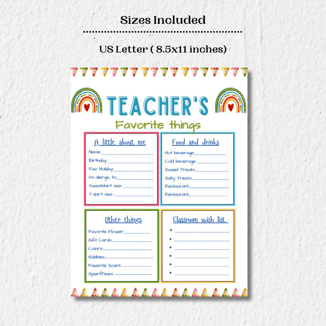 Editable Teacher Favorites Survey/ Meet the Teacher Questionnaire ...
