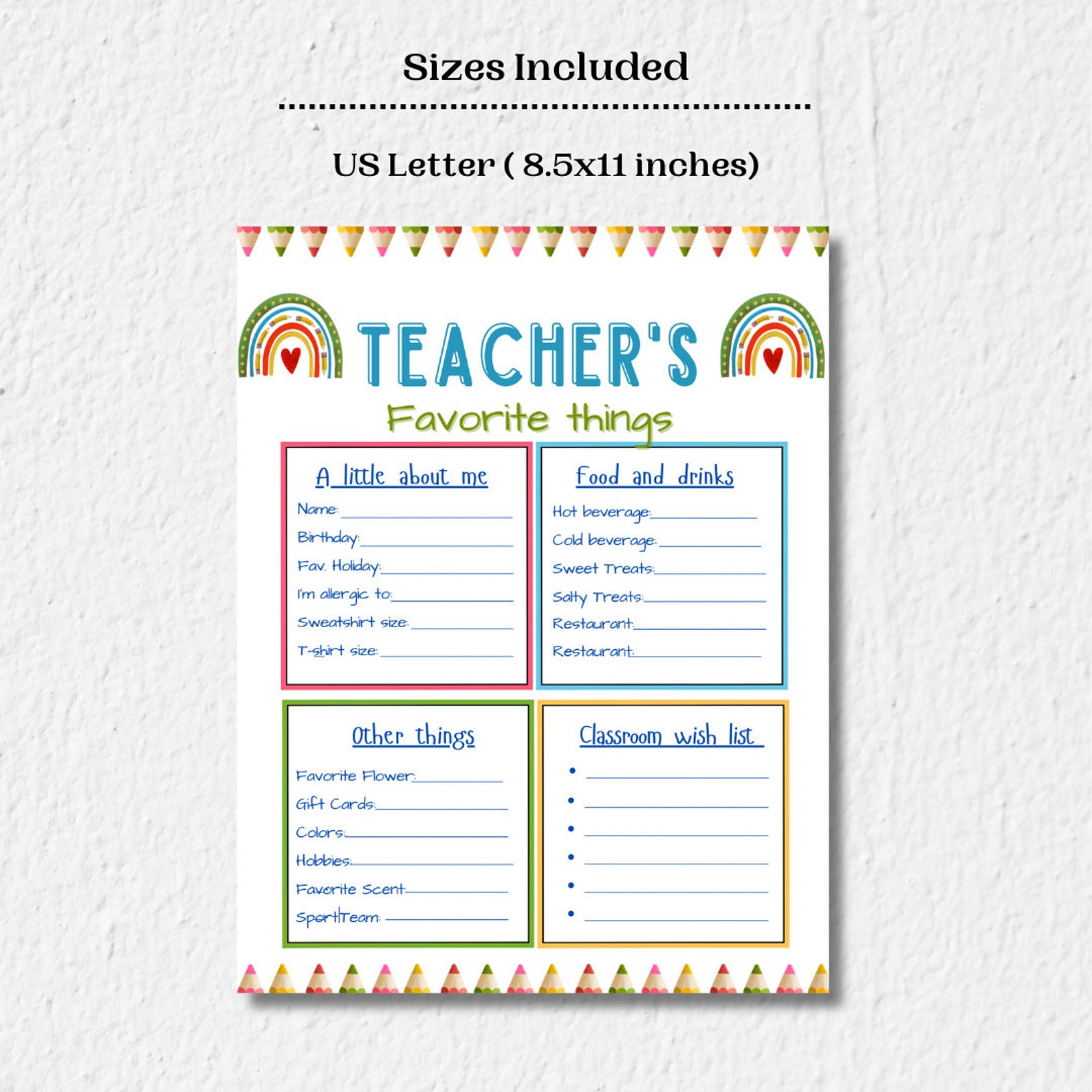 Editable Teacher Favorites Survey/ Meet the Teacher Questionnaire ...