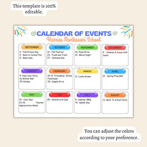 Editable Monthly Events Template, Parents Newsletter Calendar Events ...
