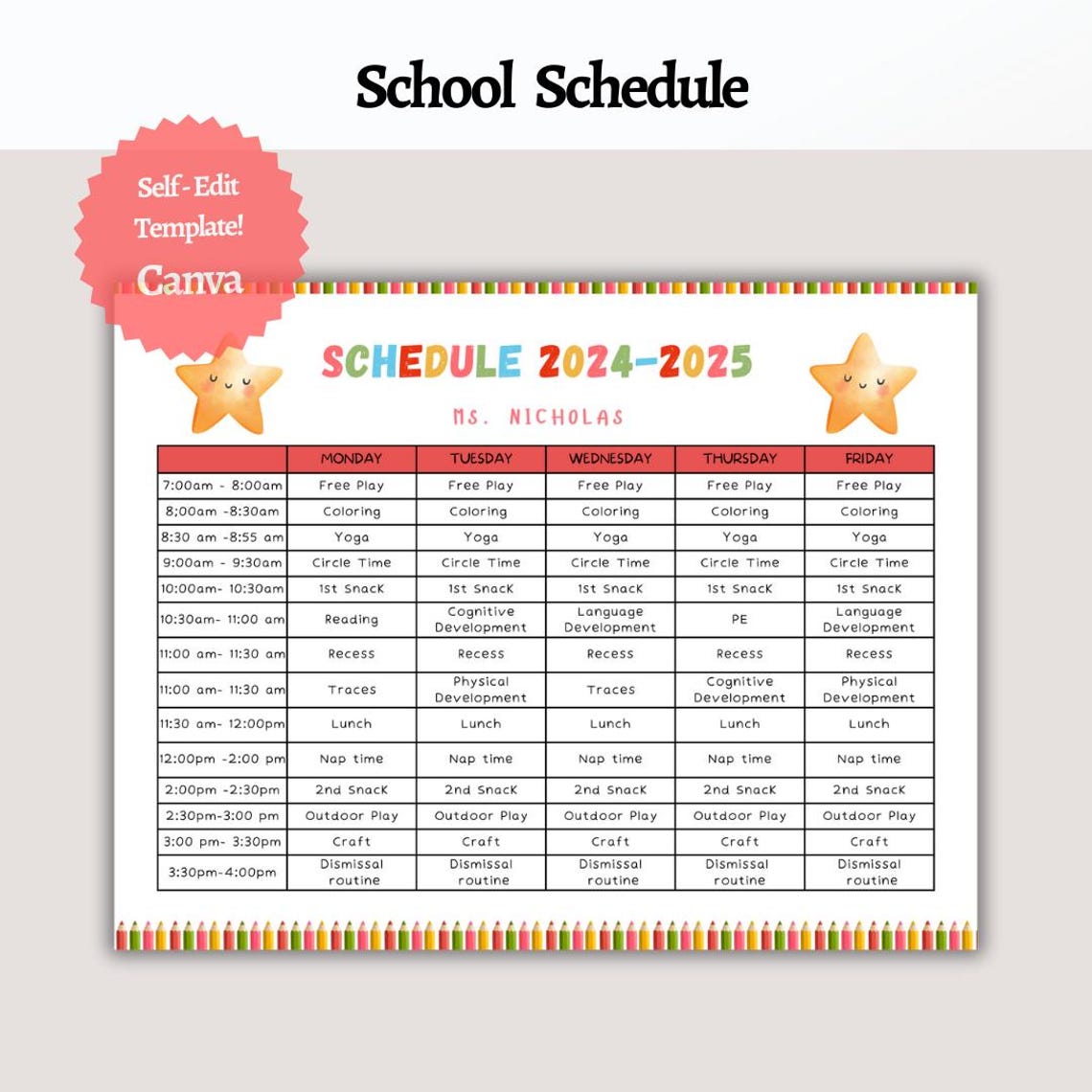 Editable Student Schedule, Weekly Planner (canva Template) - Etsy