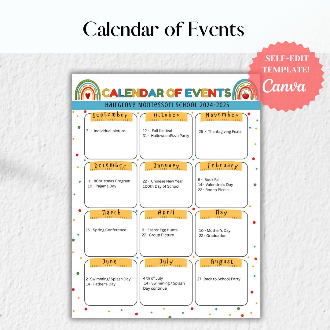 Editable Monthly Events Template, Parents Newsletter Calendar Events ...