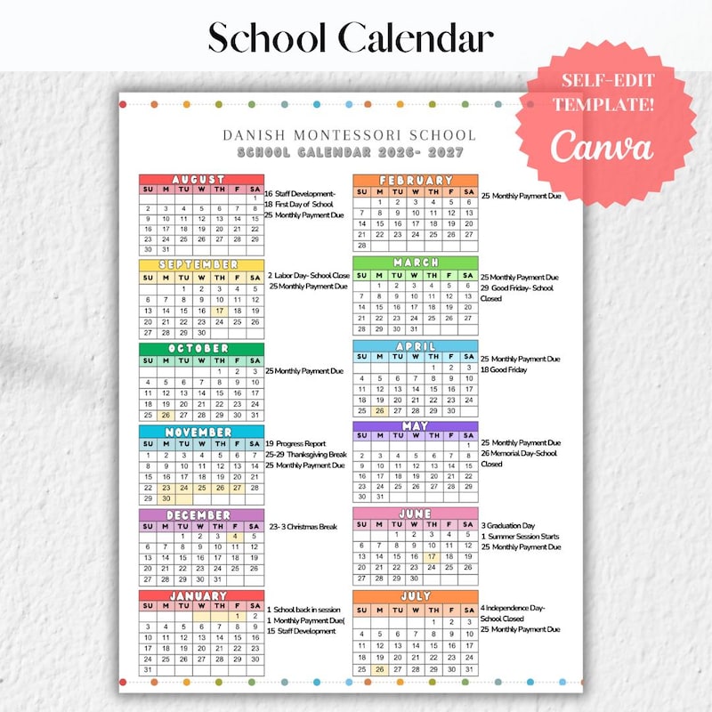 Daycare Year Calendar - Etsy