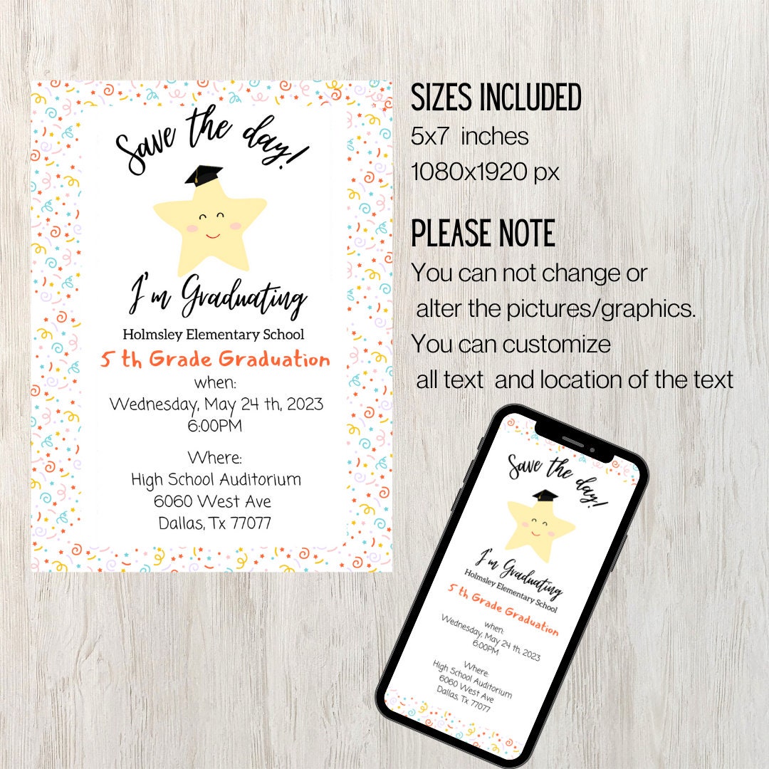 Graduation Invitation Editable Template, Pre-k Kindergarten, Preschool ...