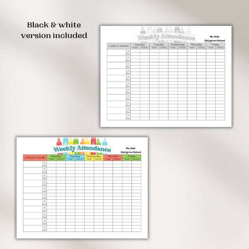 Weekly Attendance Sheet, Editable Canva Template (8.5x11) - Etsy