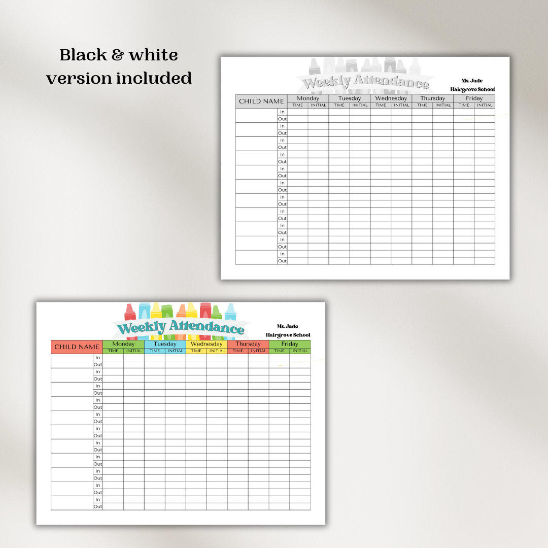 Weekly Attendance Sheet, Editable Canva Template (8.5x11) - Etsy