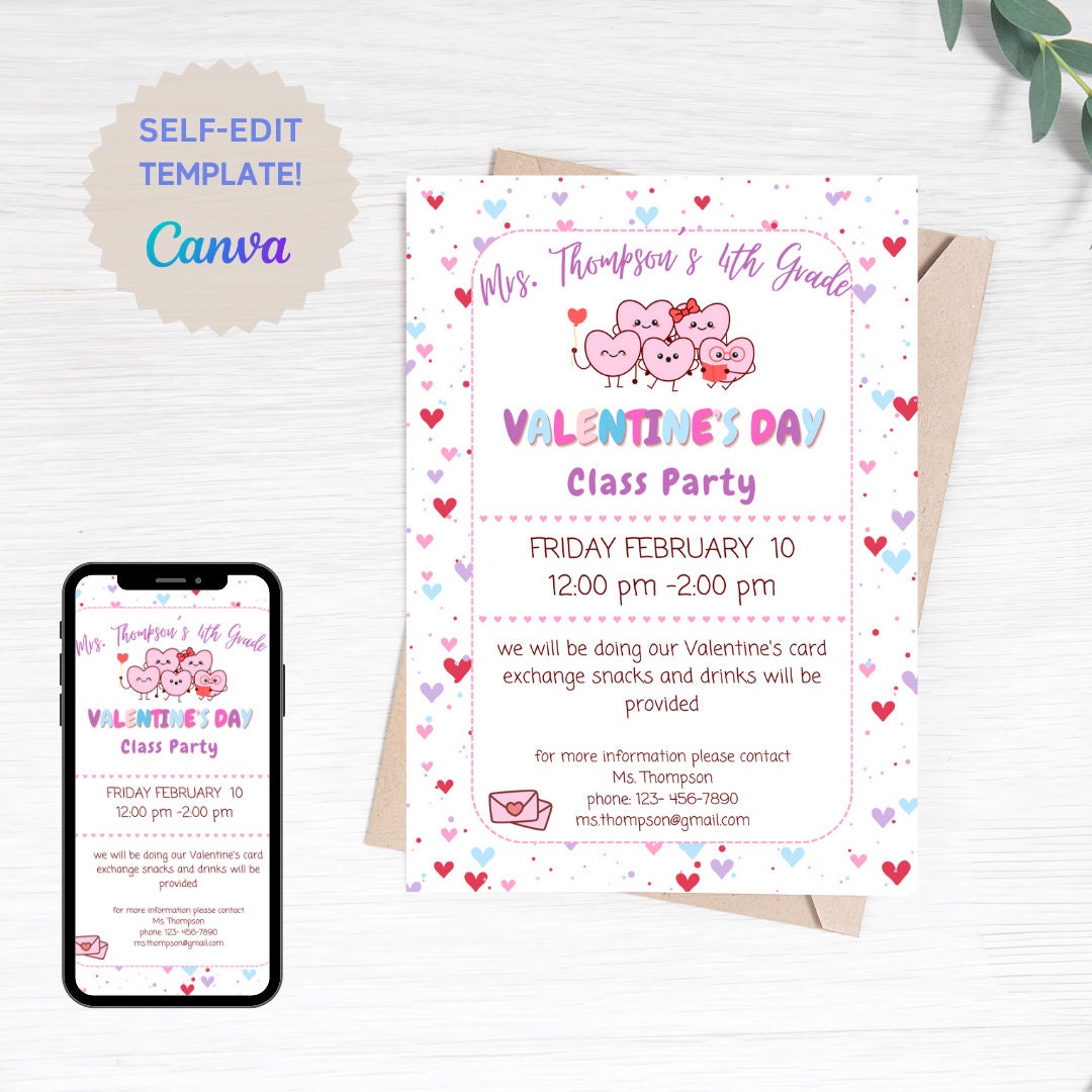 EDITABLE Class Valentine Party Flyer | School Valentine's Day Party ...