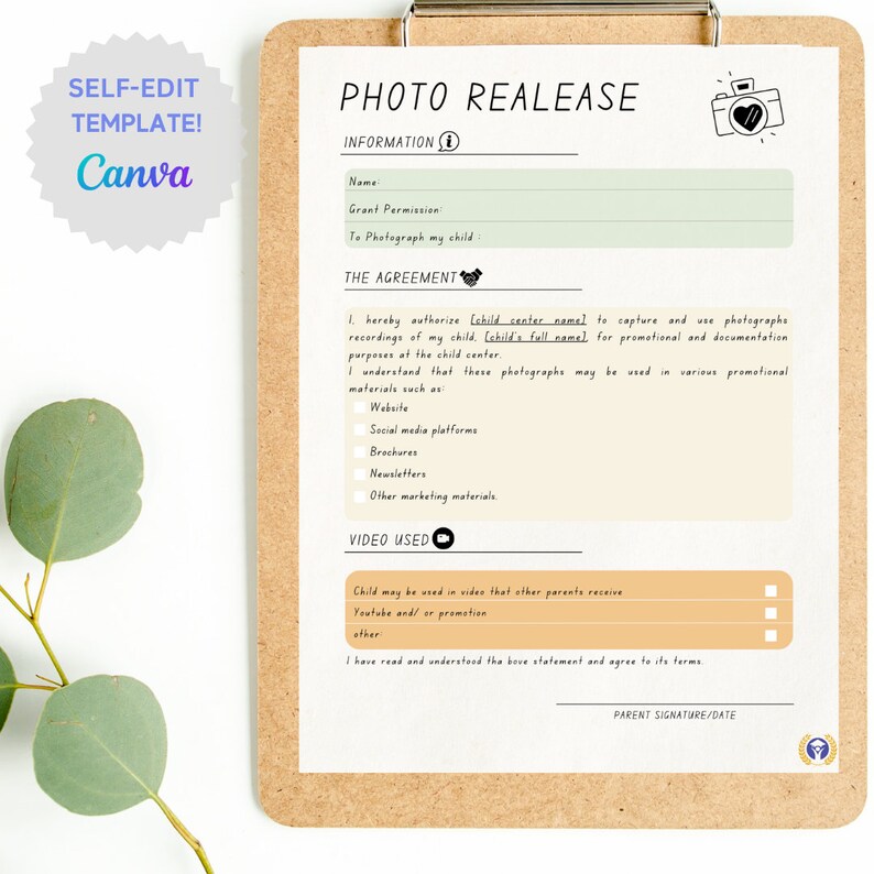 Photo Release Form for Montessori School, Preschool, Daycare, Child ...