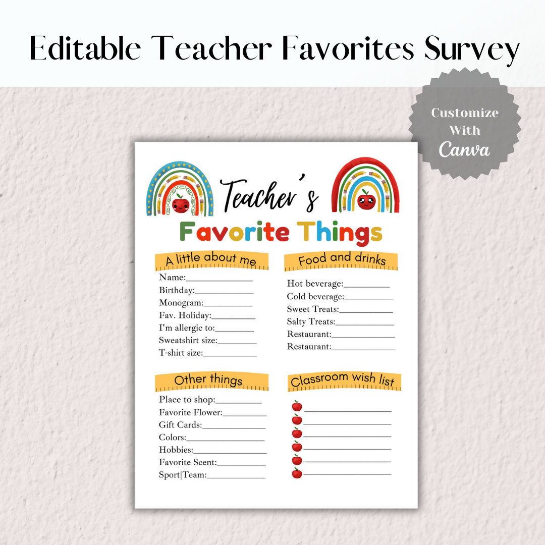 Editable Teacher Favorites Survey/ Meet the Teacher Questionnaire ...