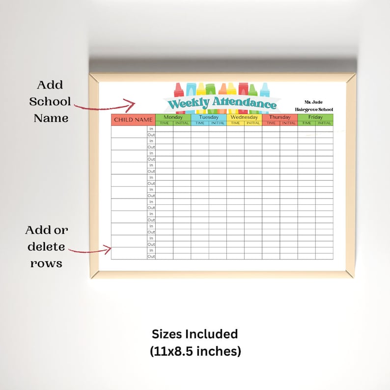 Weekly Attendance Editable With Canva, Attendance Sheet for Preschool ...