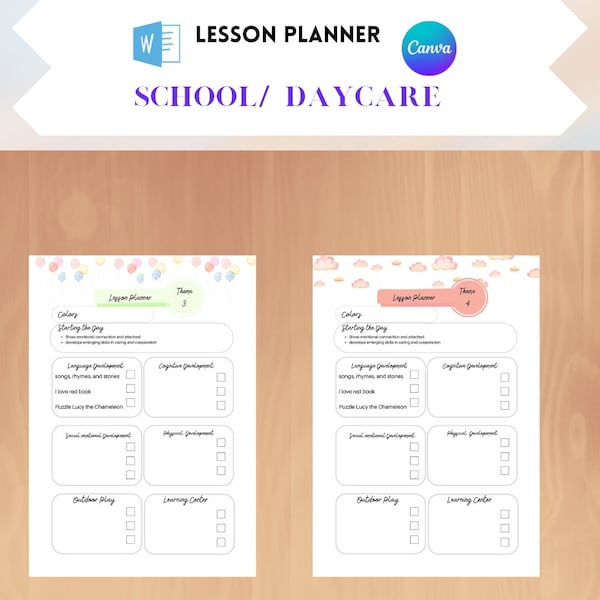 Daycare Lesson Plan Template - Etsy
