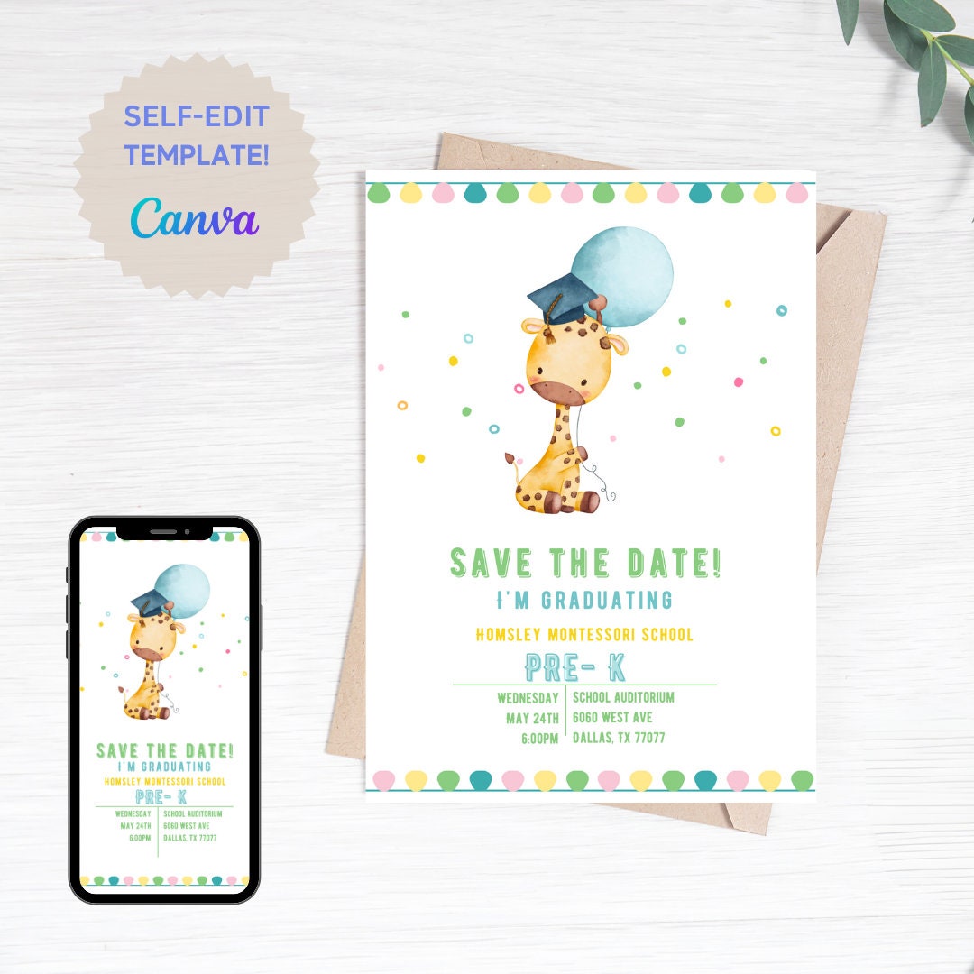 Editable Giraffe Graduation Invitation Template (digital Download) - Etsy