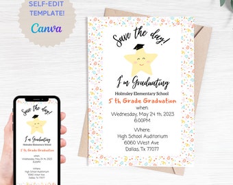 Graduation Invitation Editable Template, Pre-k Kindergarten, Preschool ...