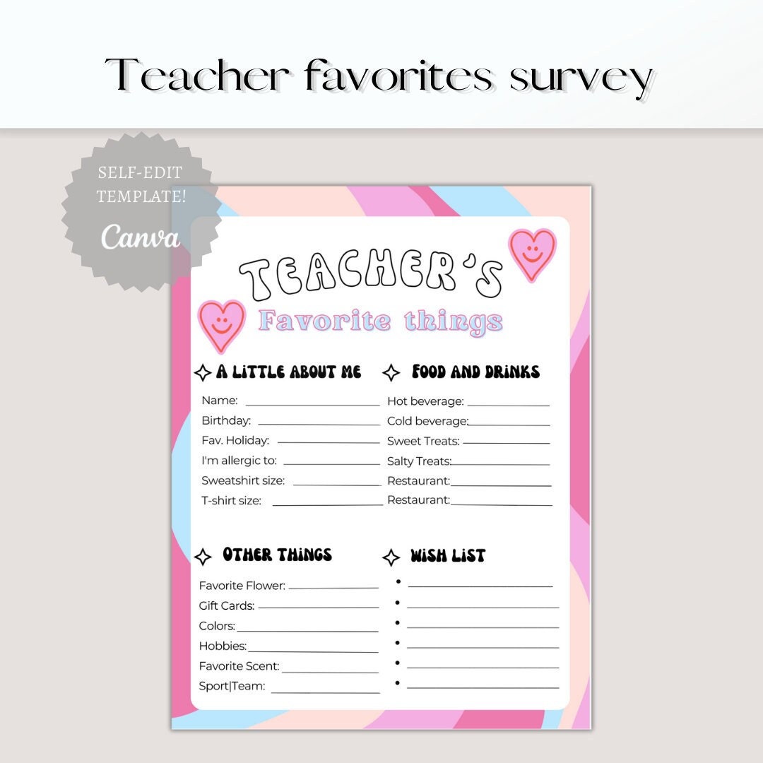 Editable Teacher Favorites Survey/ Meet the Teacher Questionnaire ...