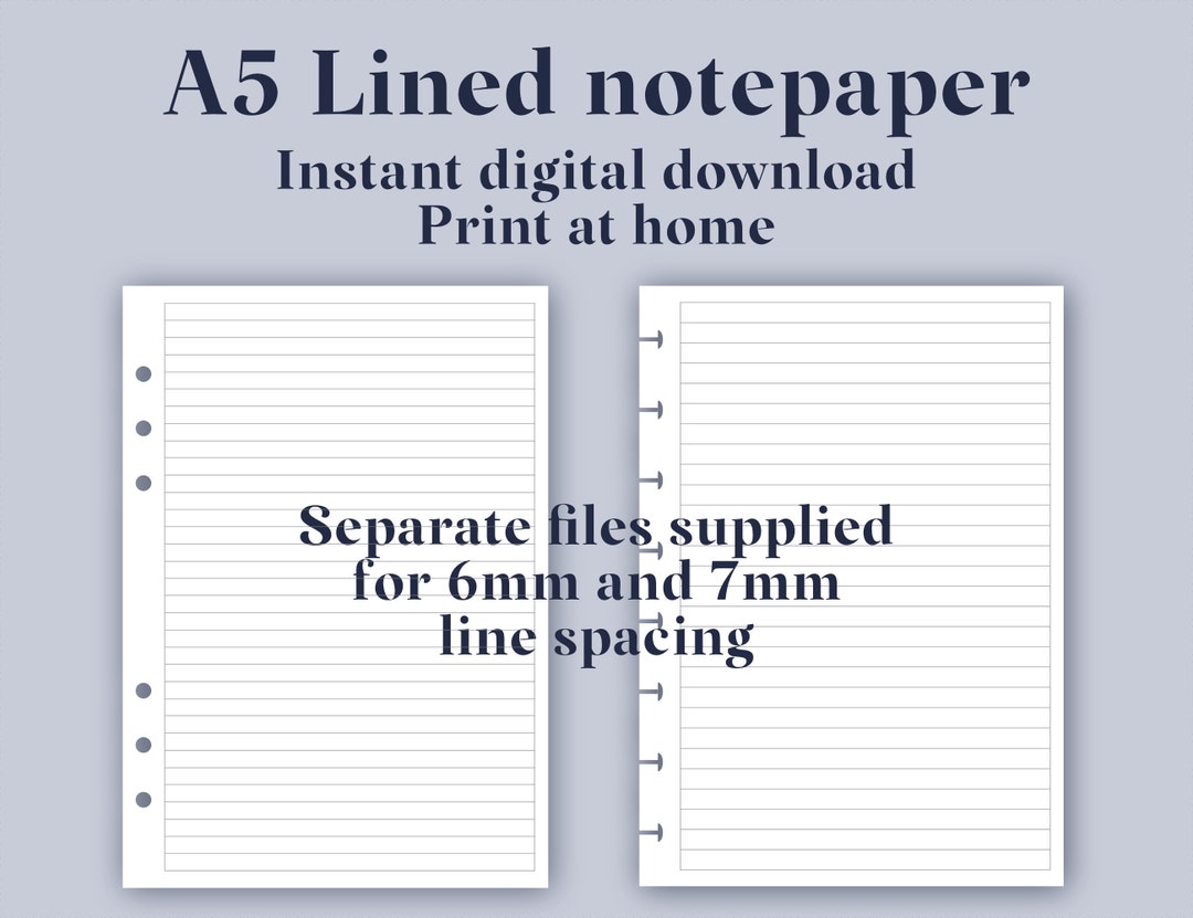 A5 Lined Notepaper | 6mm and 7mm Line Spacing | Planner Printable ...