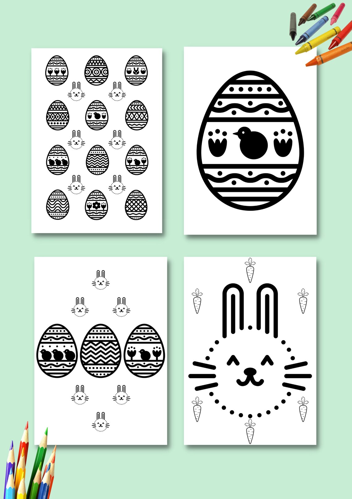 Easter Coloring Pages, Minimalist Easter, Digital Coloring Pages ...
