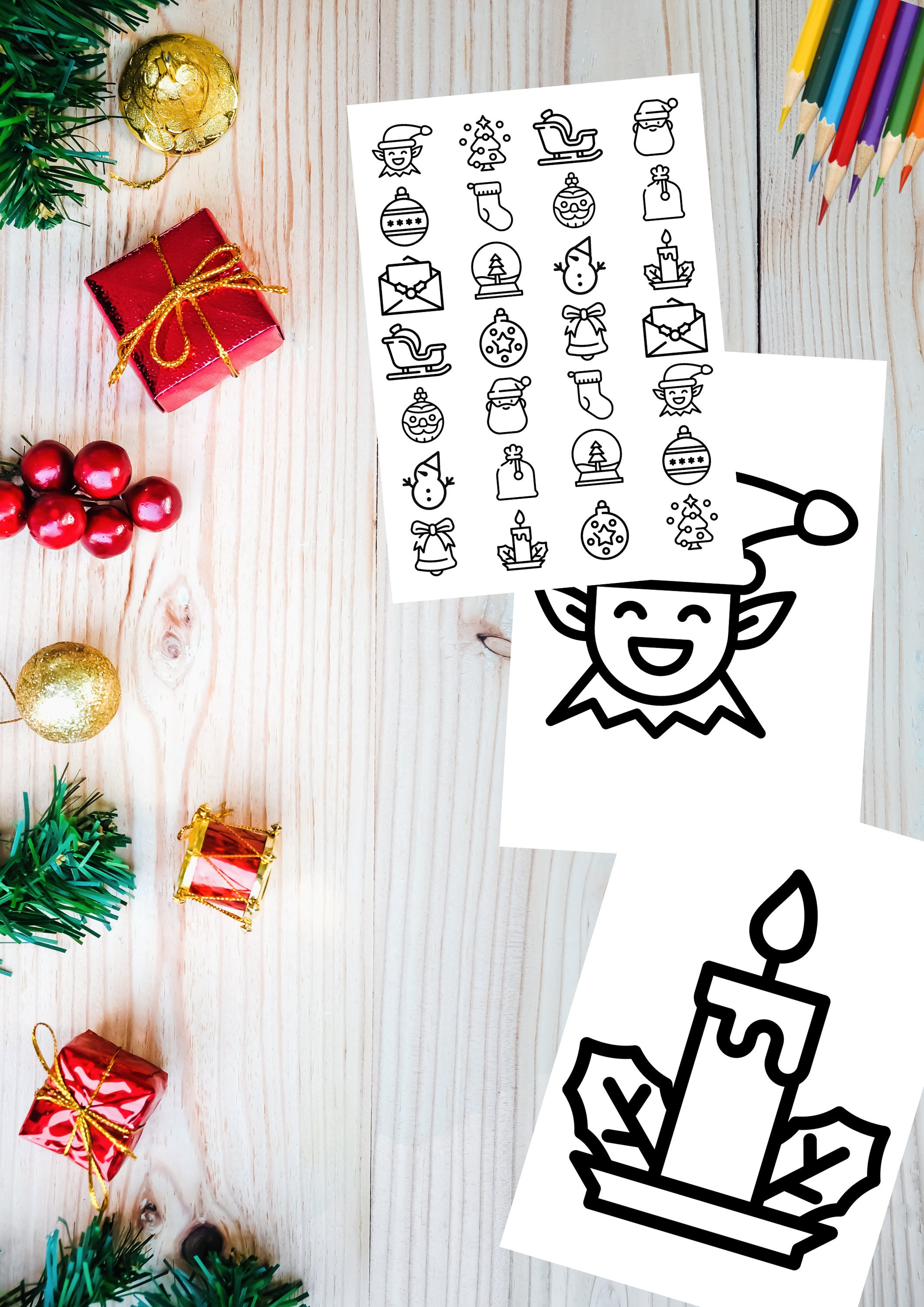 Digital Christmas Coloring Pages, Minimalist Christmas, Christmas ...