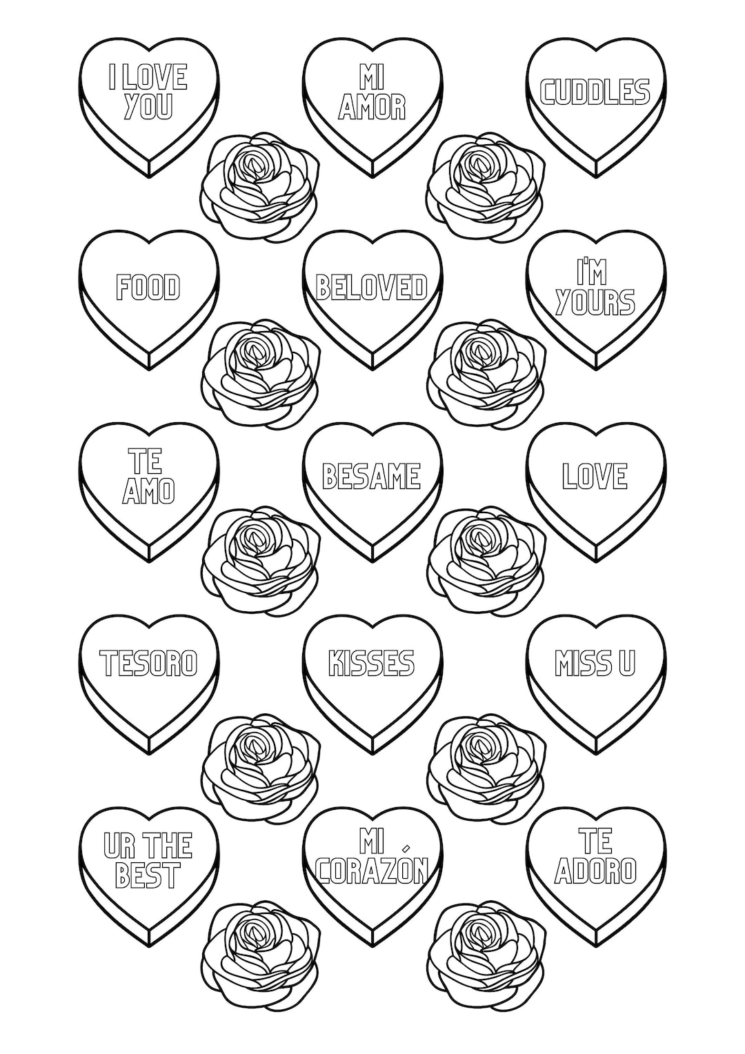Digital Valentine's Day Coloring Pages, Minimalist Valentine's Day ...